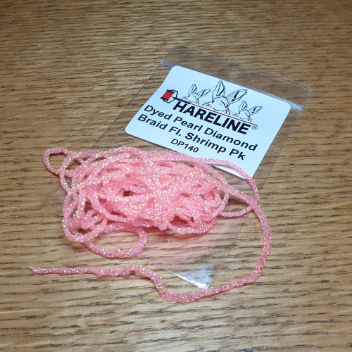 Hareline Dyed Pearl Diamond Braid Fl Pink Shrimp - Troutlore Fly Tying