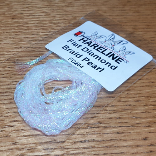Hareline Flat Diamond Braid Pearl - Troutlore Fly Tying