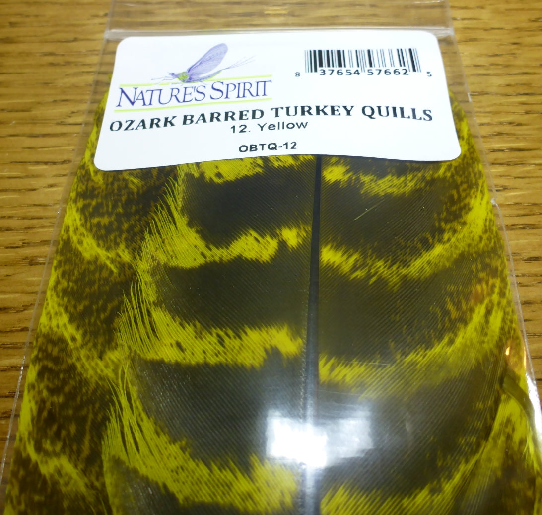 Nature’s Spirit Ozark Barred Turkey Quills Yellow - Troutlore Fly Tying
